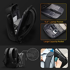 Anti-Theft Backpack,MARK RYDEN Business Waterproof Backpack For Men College Travel Flight with USB Port Charging ＆TSA Lock Fits For 15.6 Inch Laptop,Black