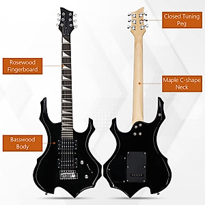 Ktaxon Solid Body Electric Guitar, 36" Flame Design Electric Guitars Kit with Portable Bag, Adjustable Shoulder Strap, Amp Wire, Tremolo Arm, Plectrum, and Wrench Tool (Black)