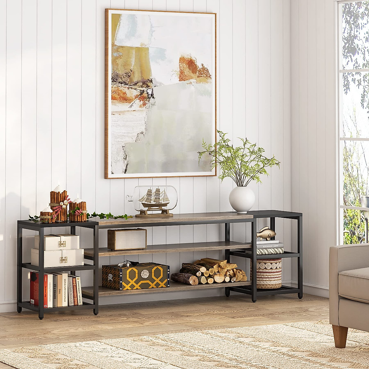 Tribesigns 78 Inch TV Stand for TVs up to 85 Inch, Media Entertainment Center Console Table, Industrial 3-Tier TV Console Table with Storage Shelves for Living Room, Entertainment Room