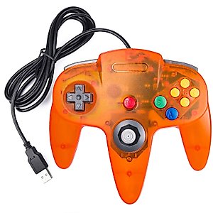 LUXMO PREMIUM Classic N64 USB Controller, USB N64 Gamepad Joystick PC Controllers for Windows PC Retro Pie (Clear Orange)