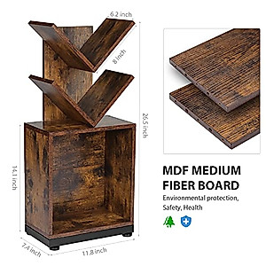 ruboka 2-Shelf Tree Bookshelf with Storage, 26.5-Inch Retro Floor Standing Bookcase Display for CDs/Magazine/Books, Small Bookshelf for Bedroom, Living Room, Office, Brown Storage Shelves DESK51B