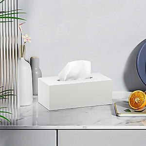 Acrylic Tissue Box Cover Rectangle, PITBVO White Tissue Box Holder, Facial Napkin Dispenser for Bathroom Kitchen Bedroom Office Hotel Use Shiny White