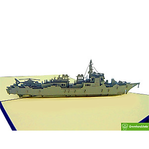 GREENHANDSHAKE Powerful US Navy Ship 3D Pop Up Birthday Card, Valentine's Day, Mother's Day, Graduation, Wedding, Thank You, Get Well, All Occasions, 8 x 6 in