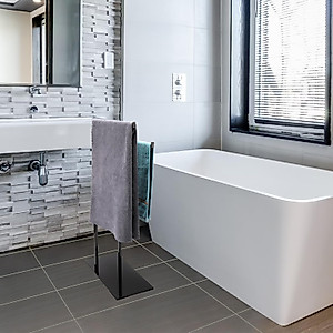 AIQII Towel Rack Standing Double L Shape Bath Towel Sheet Holder Design Base for Bathroom Floor Towel Rack Standing Next to Tub or Shower Towel Holder Stand