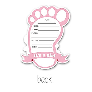 It's a Girl Baby Shower Party Invitations Pink Baby Girl Footprint Shaped Fill-In Invitations Set of 15 with Envelopes Baby Shower Invites Cards Party Supplies