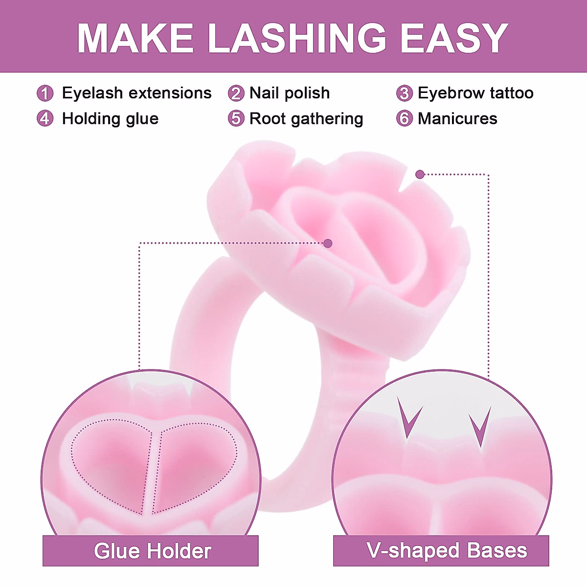 ZXMFDZ 100PCS Glue Rings Lash Rings for Glue Glue Rings for Eyelash Extensions Eyelash Glue Holder Lash Glue Rings Smart Glue Cups Pink