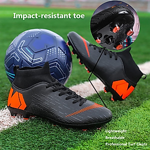 Unisex-Adult Firm Ground Soccer Cleats Football Shoes with High-Top Lace-Up Ankle-Cuff Lightweight Softball Sneaker Black EU 41 US 8