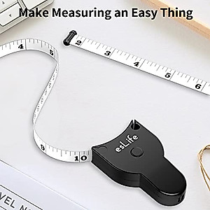 esLife Body Tape Measure 60" [Clip-Lock & Eject Release & Retract] 150cm, Self Measuring Tape Accurate for Tracking Weight Loss, Tailoring, Crafts, Item Measurement