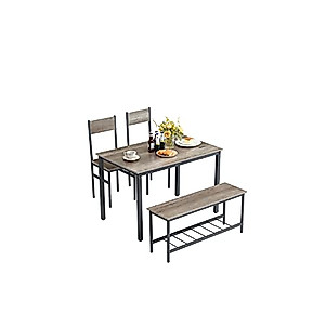 Dining Room Table Set,Kitchen Table and 2 Chairs with Bench,Wood Breakfast Table Set with Storage Racks for Small Space,Apartment,Dining Room, Home Office