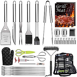 HaSteeL 32PCS BBQ Accessories Set, Stainless Steel Grilling Tools with Storage Bag, Complete Barbecue Utensil Kit for Backyard Outdoor Barbecue Camping, A Grilling Gift for Men & Women