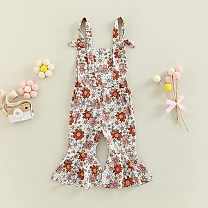 Infant Toddler Baby Girl Romper Jumpsuit Sleeveless Halter Floral One Piece Outfit Bell Bottom Overalls Summer Clothes (White, 12-18 Months)