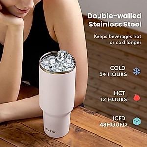 COKTIK 40 oz Tumbler with Handle and Straw, Double Insulated Tumblers with Flip Straw and Top Handle, Leakproof Tumbler, Stanley Cup, Insulated Water Bottle (Rose Quartz)