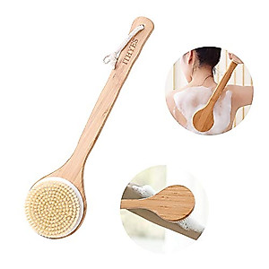 Ithyes Body Brush Dry Brushing Back Scrubber Shower Bath Brush Bamboo Wood Long Handle Natural Bristles exfoliating Massage Improve Blood Circulation Cellulite