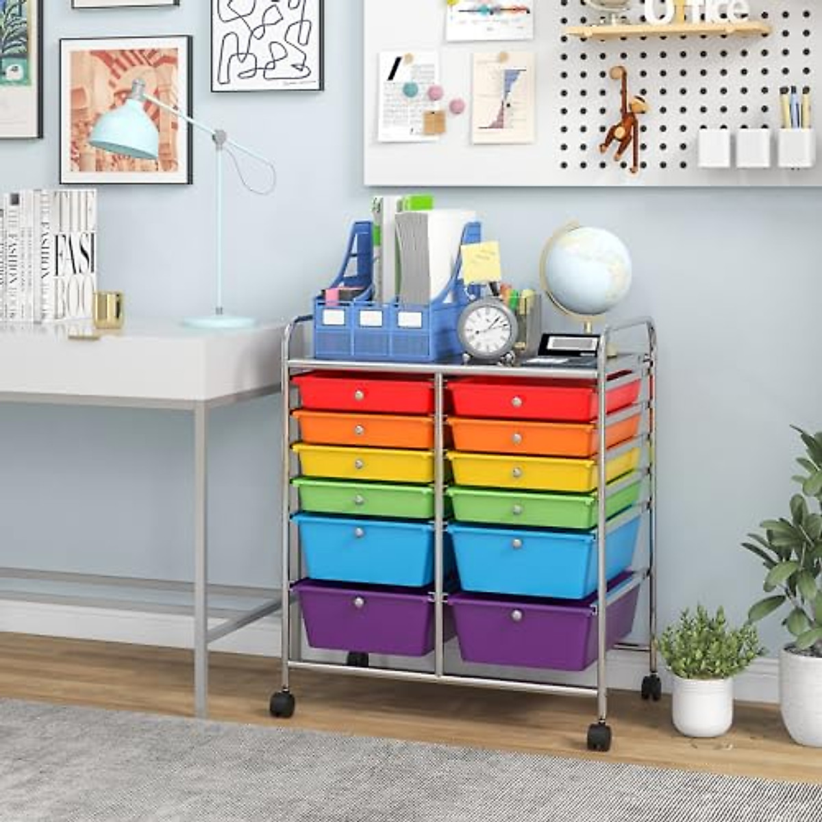 Giantex 12-Drawer Rolling Storage Cart, Multipurpose Movable Organizer Cart, Utility Cart for Home, Office, School (Multicolor)