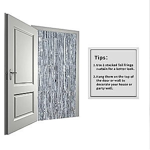 4 Pack 3.2x8.2ft Tinsel Foil Fringe Curtains, Streamers Backdrop Curtains with Adhesive, Photo Booth Background - Home Wall Window Decorations for Birthday, Wedding Party Decor, Silver
