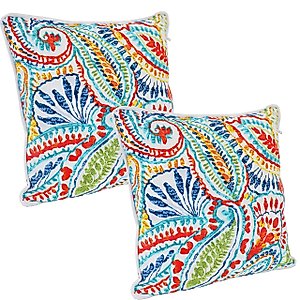 Sunnydaze 16-Inch Square Decorative Outdoor Throw Pillows - Set of 2 - Bold Paisley - for Indoor and Outdoor Use