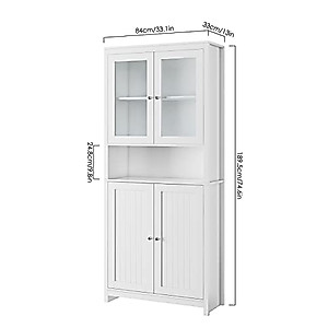 FOTOSOK Kitchen Pantry Cabinet, 74.6'' Freestanding Kitchen Cupboard Storage Cabinet with Doors and Shelves, Tall Bookcase with Doors Kitchen Cabinet for Dining Room, Living Room, White