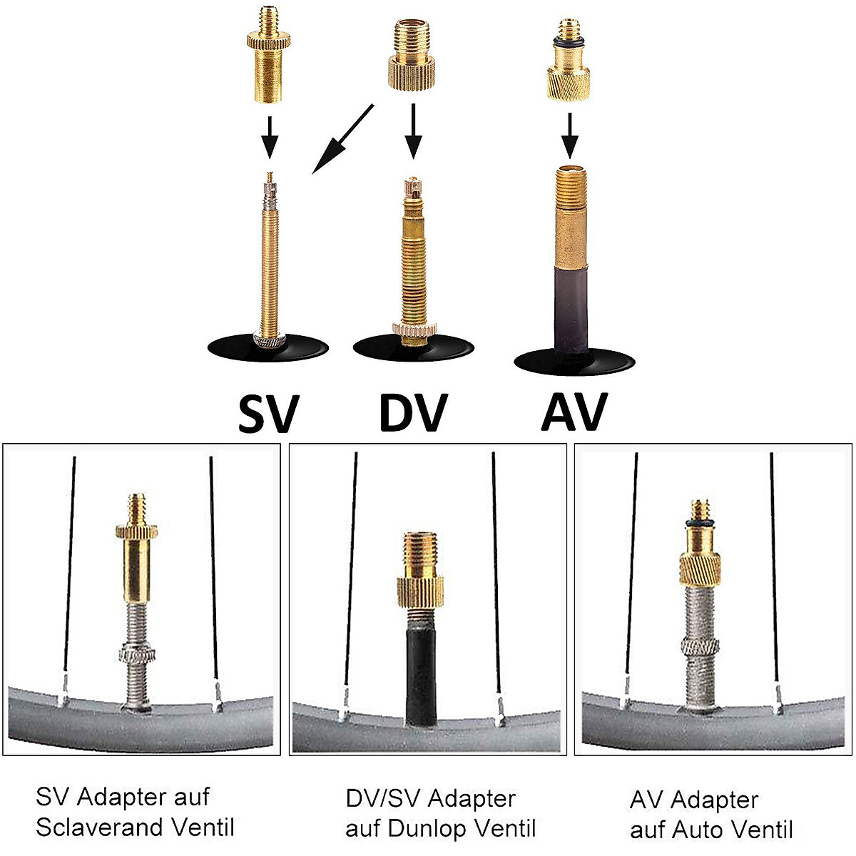 ZKSM 15Pcs Bicycle Value Adapter Copper Bike Pump Adapter with Lightweight and Portable DV AV SV Valve Converter for Compressor Bicycle Tire Inflator Pump Air Ball