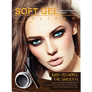 Go Ho Waterproof Gel Eyeliner Pot,Smudge proof &Long Lasting Black Eyeliner,High Pigment Smooth Cream Eyeliner Gel with Brush,Easy to Apply Eyebrow Gel Pot,1#Dark Black