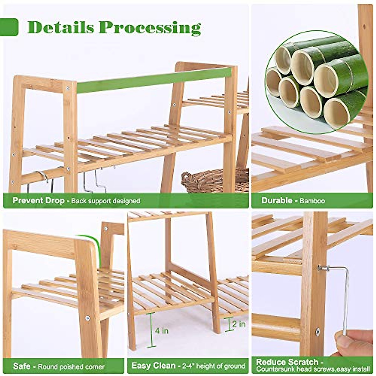 COOGOU Wood Clothes Rack Garment Racks for Hanging Bamboo Clothing Rack with Shelves Corner Narrow Hanging Clothes Racks for Kids Childs Clothes Organizer Small Space,Free Standing (Ladder Design)