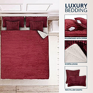 Throw Blanket & Throw Pillow Covers 5 Piece Set - Faux Fur Soft Throw Blanket for Couch & Pillow Protectors - 60"x50" Fleece Blanket with 4 Decorative Pillows Covers, Purple Potion