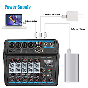 Viiart Wireless Audio Mixer Sound Board-6 Channel Digital Bluetooth USB Computer Compatible Input DJ Controller Sound Mixer 48V Phantom Power Microphone in,Headphone Jack Stereo DJ Streaming(M6)