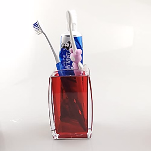 Yueranhu Red Bathroom Accessories Set, 4-Pieces Acrylic Bathroom Accesory Set Decor Gift - Toothbrush Holder, Toothbrush Cup, Soap/Lotion Dispenser, Soap Dish