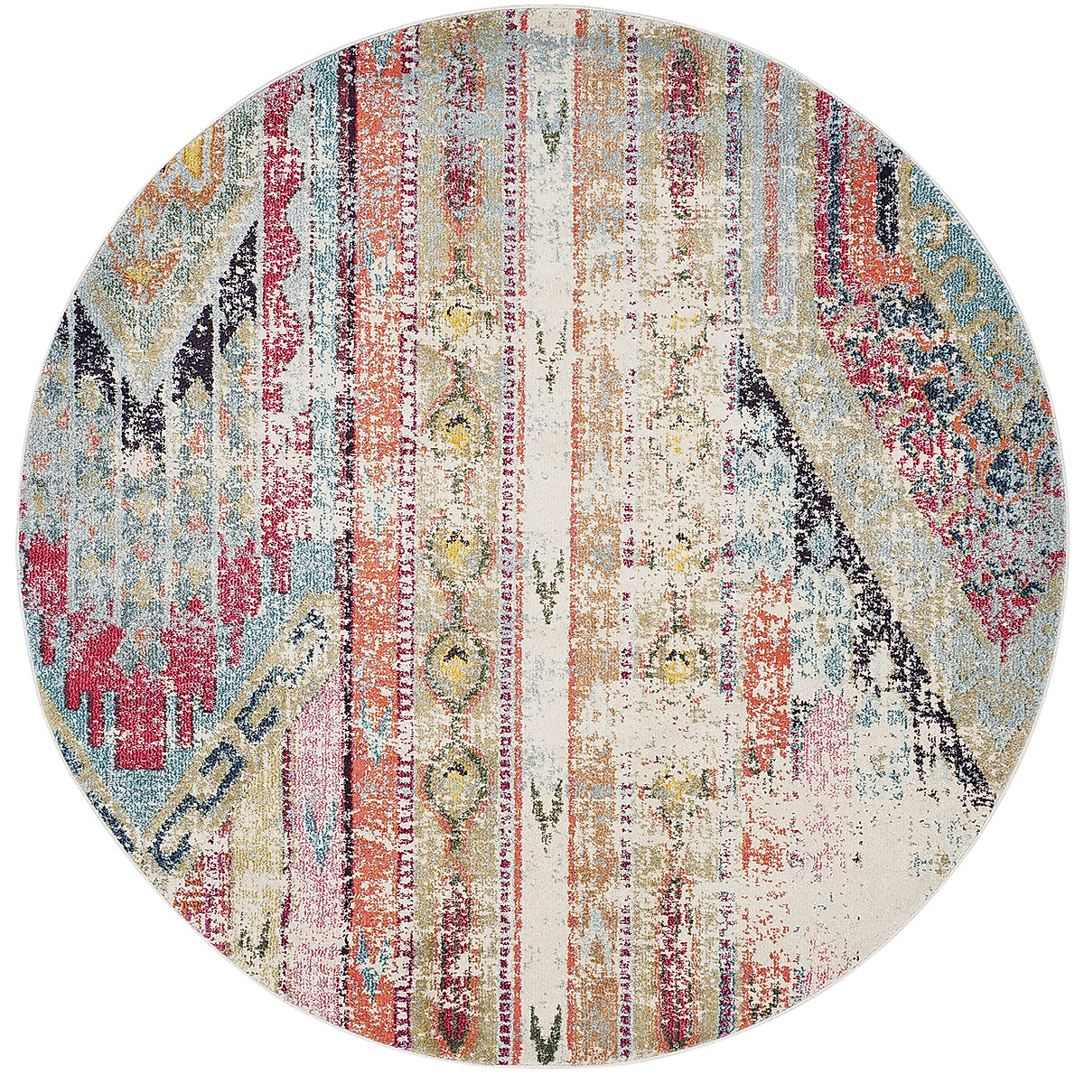 SAFAVIEH Monaco Collection Multi MNC222F Boho Chic Tribal Distressed Non-Shedding Dining Room Entryway Foyer Living Room Bedroom Area Rug, 8'8" Round