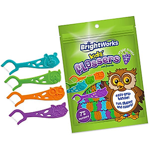 Kids’ Grape-Flavored Dental Flossers, Colorful Animals add Fun to Support Healthy Habits, Easy-Grip Handle and Fluoride-Coated Floss, Pack of 3 x 75 Pieces