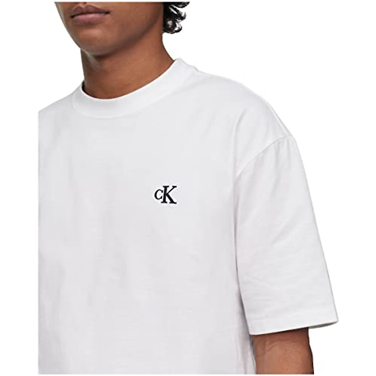 Calvin Klein Men's Relaxed Fit Monogram Logo Crewneck T-Shirt, Brilliant White, Medium