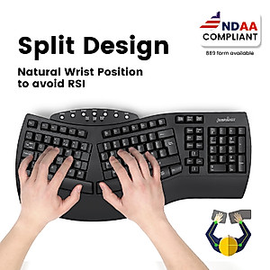 Perixx Periboard-612B Wireless Ergonomic Split Keyboard with Dual Mode 2.4G and Bluetooth Feature, Compatible with Windows 10 and Mac OS X System, Black, US English Layout