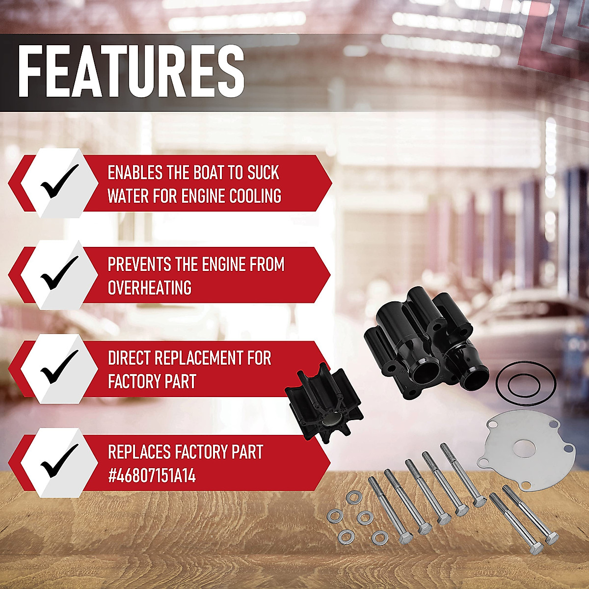 Raw Water Pump Housing & Impeller Kit - Sierra 18-3150,Quicksilver 807151A14,Mercury 46-807151A14,46-807151A7 - Mercruiser Alpha & Bravo 4.3,5.0,5.7,6.2,7.4,8.2L V6/8 Engines - Marine Inboard Repair