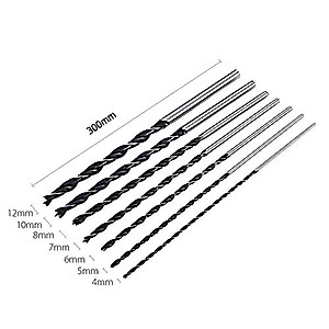 OSOF 7Pcs 12" Extra Long Wood Drill Bit 4/5/6/7/8/10/12mm 300mm Brad Point Wood Working Tool + 8Pcs Drill Stop Set for 1/8,3/16,1/4,5/16,3/8,7/16,1/2,5/8inch Diam Drill Depth Stop Collar Ring Bit