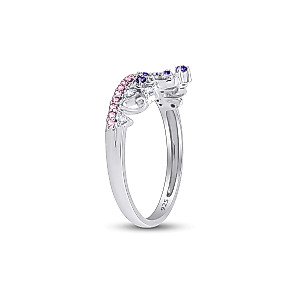 AFFY Round Cut Simulated Multi Stone Rapunzel Princess Style Engagement Wedding Crown Ring in 14k White Gold Over Sterling Silver with Ring Size 8