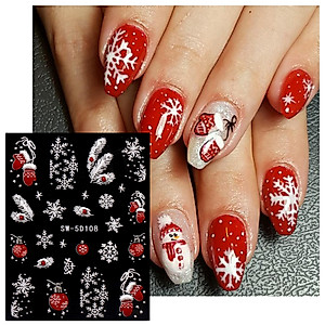 JMEOWIO 3D Embossed Christmas Nail Art Stickers Decals Self-Adhesive Pegatinas Uñas 5D White Snowflake Xmas Winter Holiday Nail Supplies Nail Art Design Decoration Accessories 4 Sheets