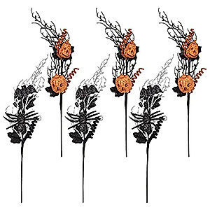 Gift Boutique 6 Black Glitter Halloween Branches Picks Stems Fake Twig Bats Spider Pumpkins Haunted House Gothic Floral Decor Party Centerpiece Crafts