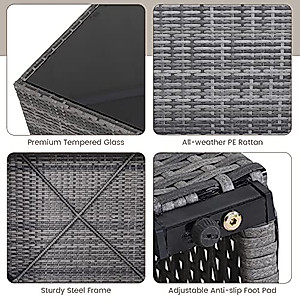 HAPPYGRILL 6-Piece PE Rattan Patio Furniture Set, Outdoor Sectional Sofa Set with Retractable Canopy, Patio Conversation Set with Tempered Glass Coffee Table, Soft Cushions and 2 Throw Pillows