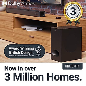 Majority Sierra 2.1.2 Dolby Atmos Soundbar with Wireless Subwoofer I 400W Powerful Sound Bar for TV | Home Theatre 3D Audio with Up-Firing Atmos Speakers | HDMI ARC, Bluetooth, USB & AUX