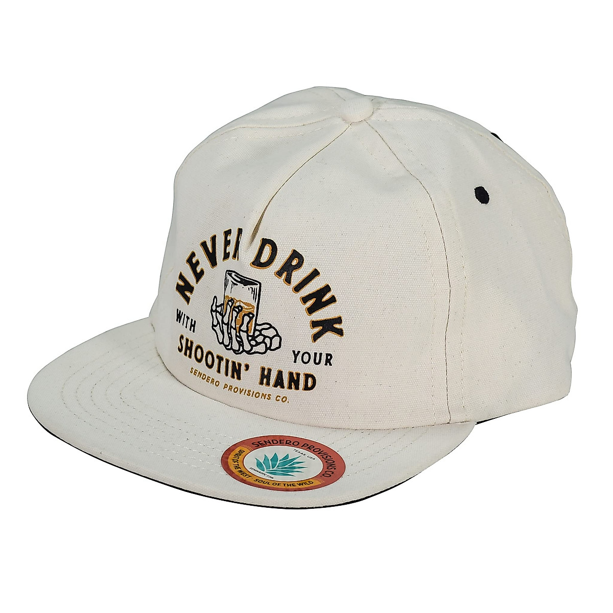 Sendero Provisions Co. Shootin Hand Hat Screen Printed Strapback Cap Off-White, One Size