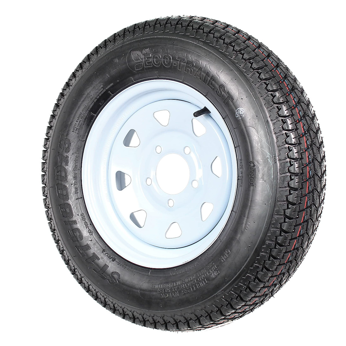 eCustomrim Trailer Tire On Rim ST175/80D13 175/80 D 13 Load Range C 5 Lug White Spoke Wheel - 2 Year Warranty w/Free Roadside
