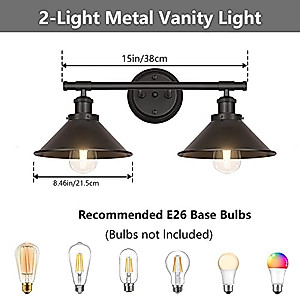 Licperron Black 2-Light Vanity Wall Sconce Lighting, Farmhouse Bathroom Wall Light Fixtures Over Mirror, Industrial Rustic Indoor Bathroom Vanity Lights for Cabinet Dressing Table Living Room