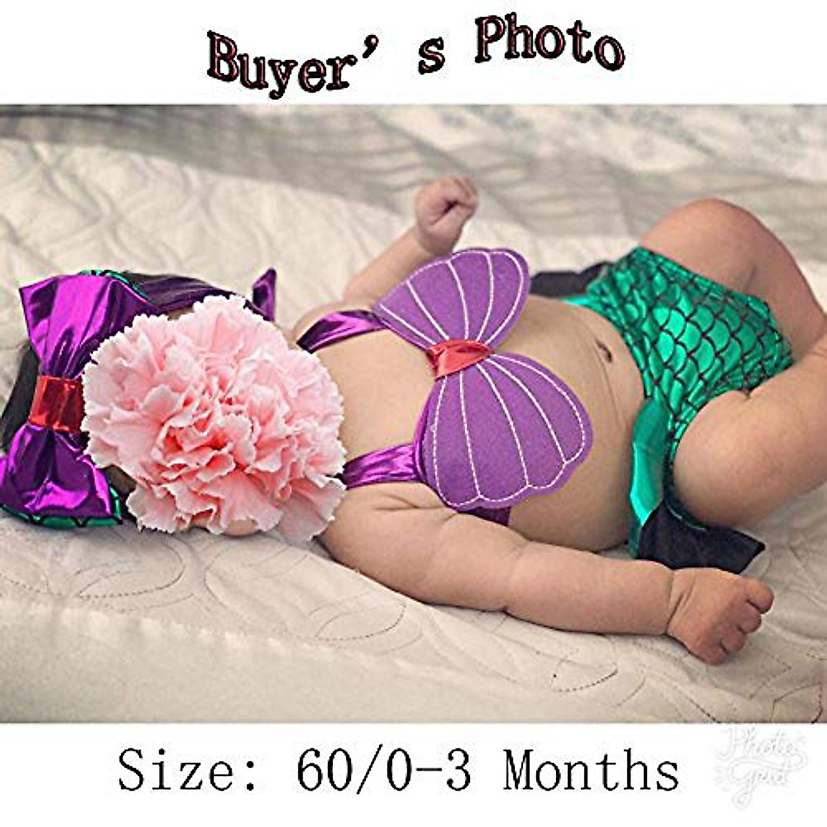 3Pcs/Set Kids Toddler Baby Girl Mermaid Swimsuits Halter Swimwear Bikini Set with Headband (Purple+Green, 70/3-6 Months)