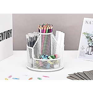 RURYEURT Pencil Holder for Desk, Metal Desk Organizers and Accessories Rotating Pen Holder User Friendly Pen Holder for Desk(White)
