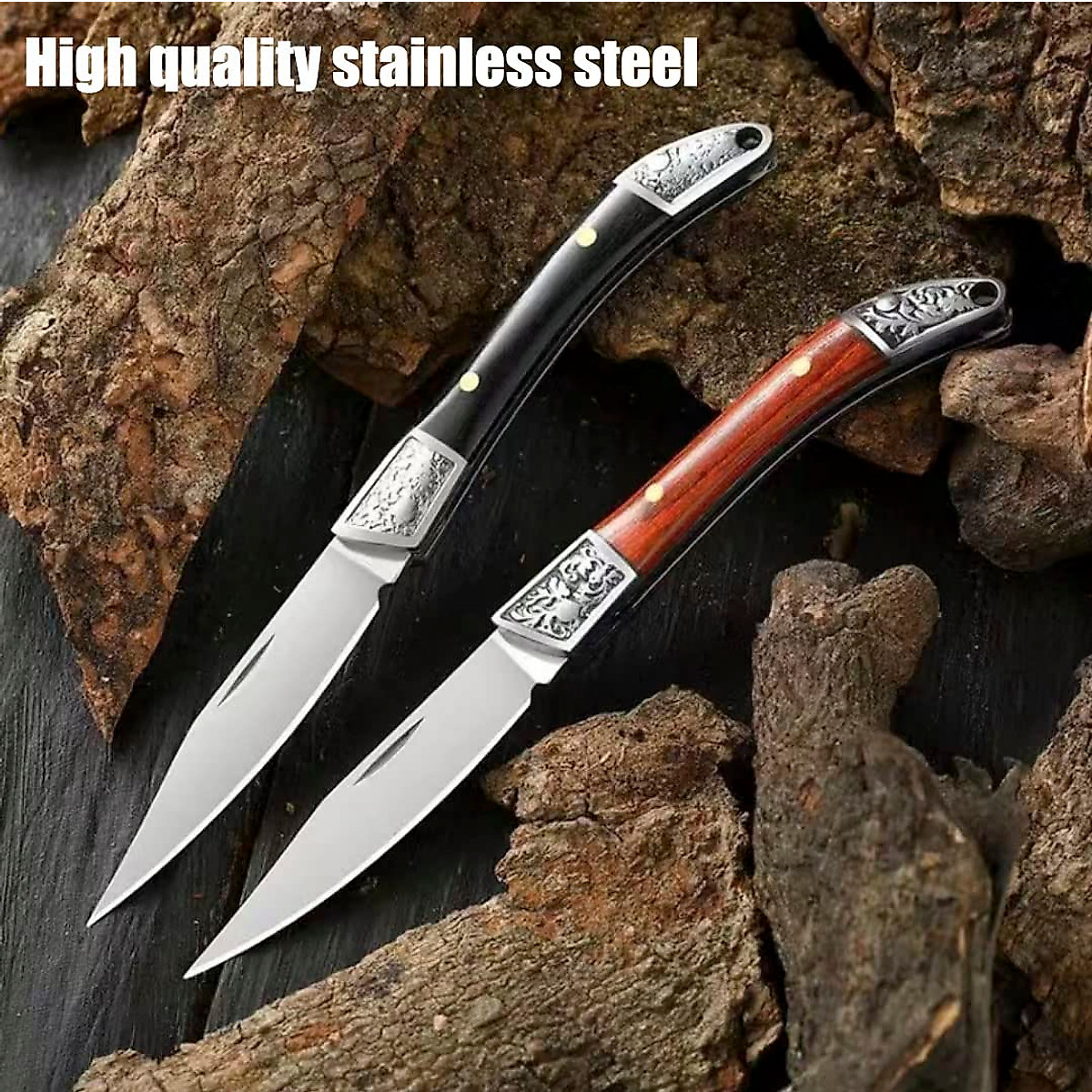 LEYAOAndizhich Folding Pocket Knife, Camping Gear, Outdoor Survival Tool, Strong and Durable Full Stainless Steel, Imitation wood handle, Suitable for Fishing, Hiking, Dad, Husband, Boyfriend 2 Pcs