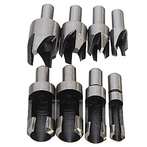 CAIDU 8pcs Wood Plug Cutter Cutting Tool Drill Bit Set Straight and Tapered Taper 5/8" 1/2" 3/8" 1/4" Woodworking Cork Drill Bit Knife