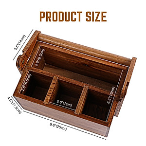 Mowsug Acacia Wood Silverware Caddy with Handle| Wooden Utensil Holder and Organizer with 4 Compartments| Cutlery Caddy Utensil holder for countertop| Ideal for Parties, Picnics, Outdoor Camping