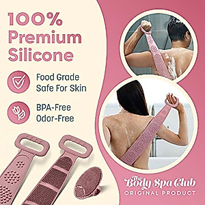 Silicone Back Scrubber for Shower- 32 and 36 Inches Back Body Brush Extra Long for Exfoliating & Massaging Hygienic Back Washer with Handle, Shower Silicone Back Scrubber for Men and Women, Pink.