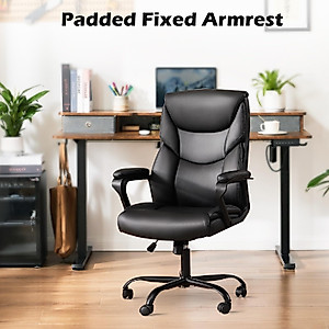 JHK Office Chair with Ergonomic Padded Armrest, Lumbar Support, Strong Metal Base PU Leather, Black