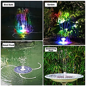 AISITIN 5.5W LED Solar Fountain Pump with Colorful Lights & 3000mAh Battery, 2023 Upgrade Solar Bird Bath Fountain Pump with Multiple Nozzle