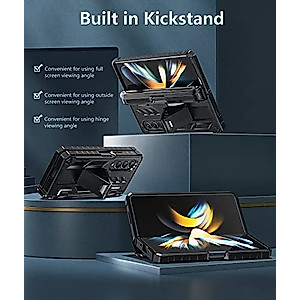 FNTCASE for Samsung Galaxy Z-Fold-4 Case: Military Grade Hinge Protection S-Pen Holder & Kickstand Rugged Shockproof 360 Full Protective Phone Cover for ZFold 4 2022 (Black)